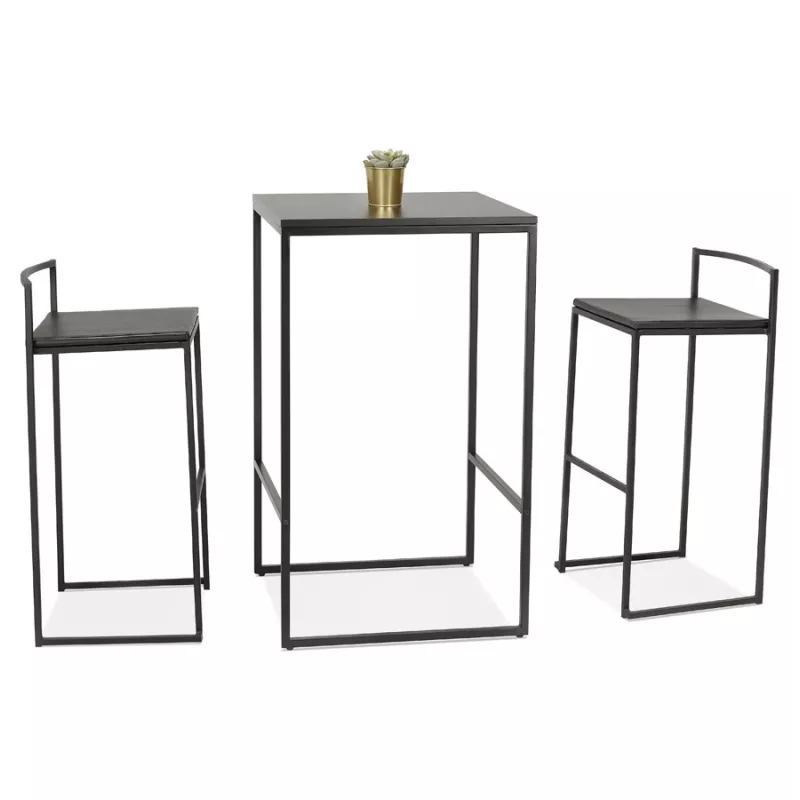 Hoher Tisch isst stehendes Design aus schwarzem Holzmetall HUGO