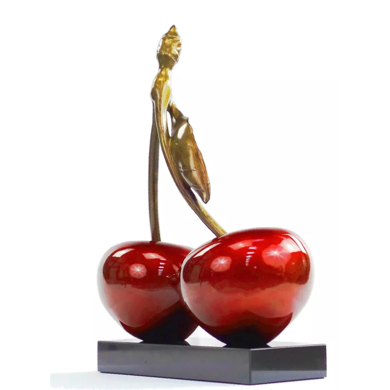 Statue Décorative Design CERISE DOUBLE - Résine Rouge 46 cm