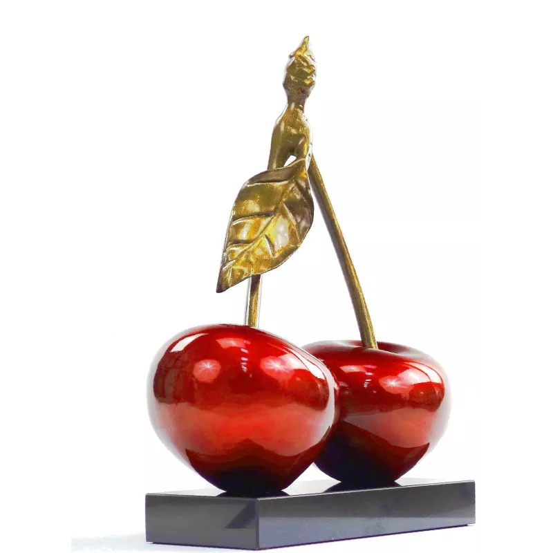 Statue Décorative Design CERISE DOUBLE - Résine Rouge 46 cm