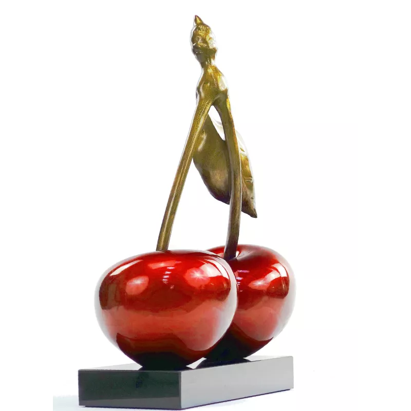 Statue Décorative Design CERISE DOUBLE - Résine Rouge 46 cm