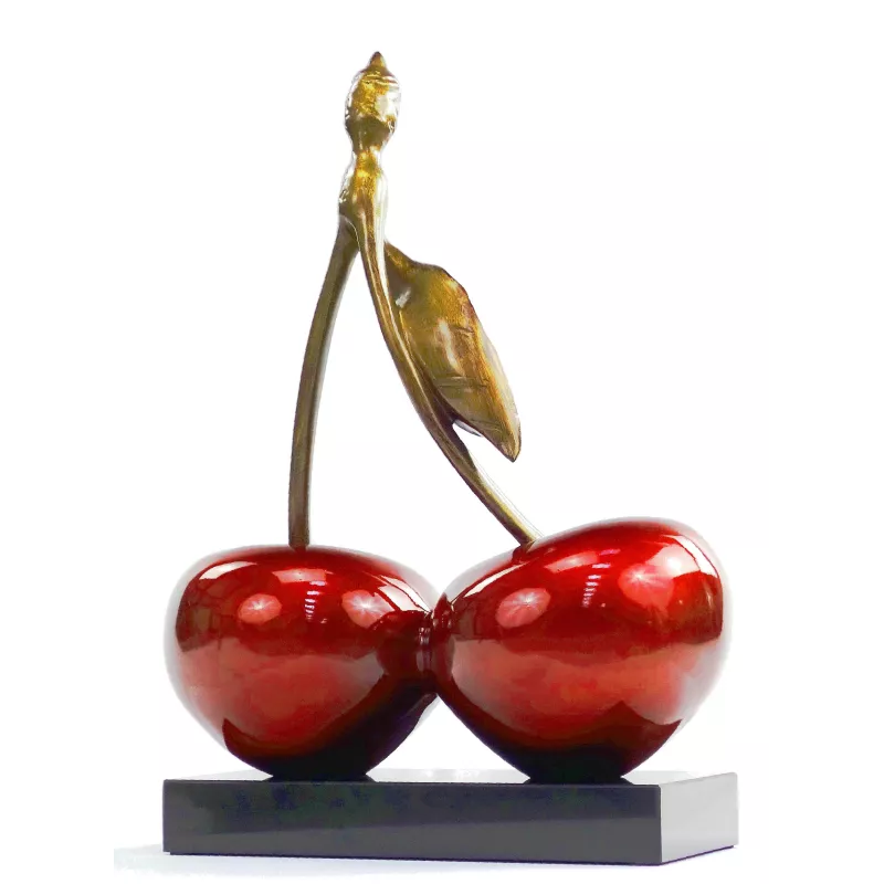 Statue Décorative Design CERISE DOUBLE - Résine Rouge 46 cm